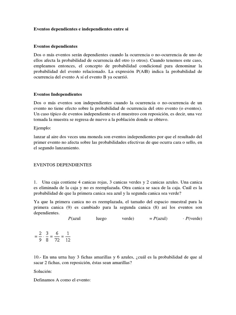 Eventos Dependientes e Independientes | PDF | Probabilidad | Muestreo ...