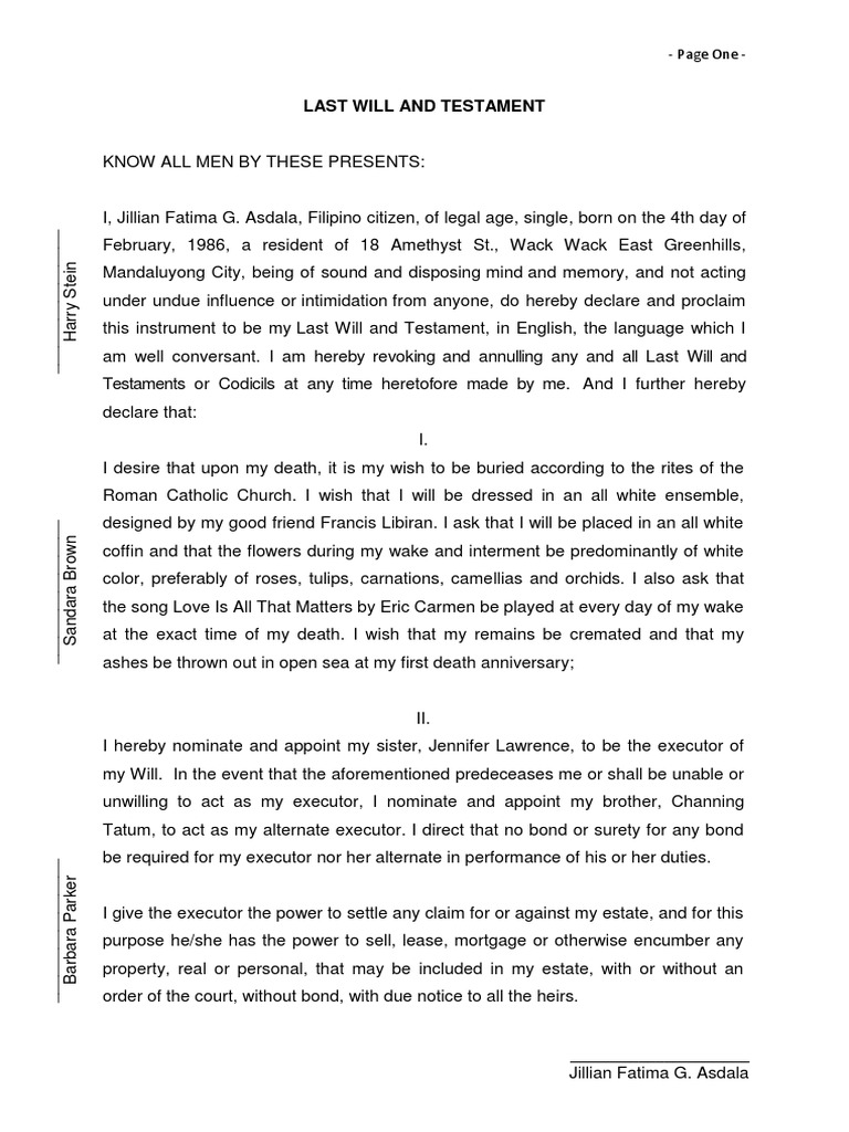 Notarial Will Sample | PDF | Will And Testament | Metro Manila
