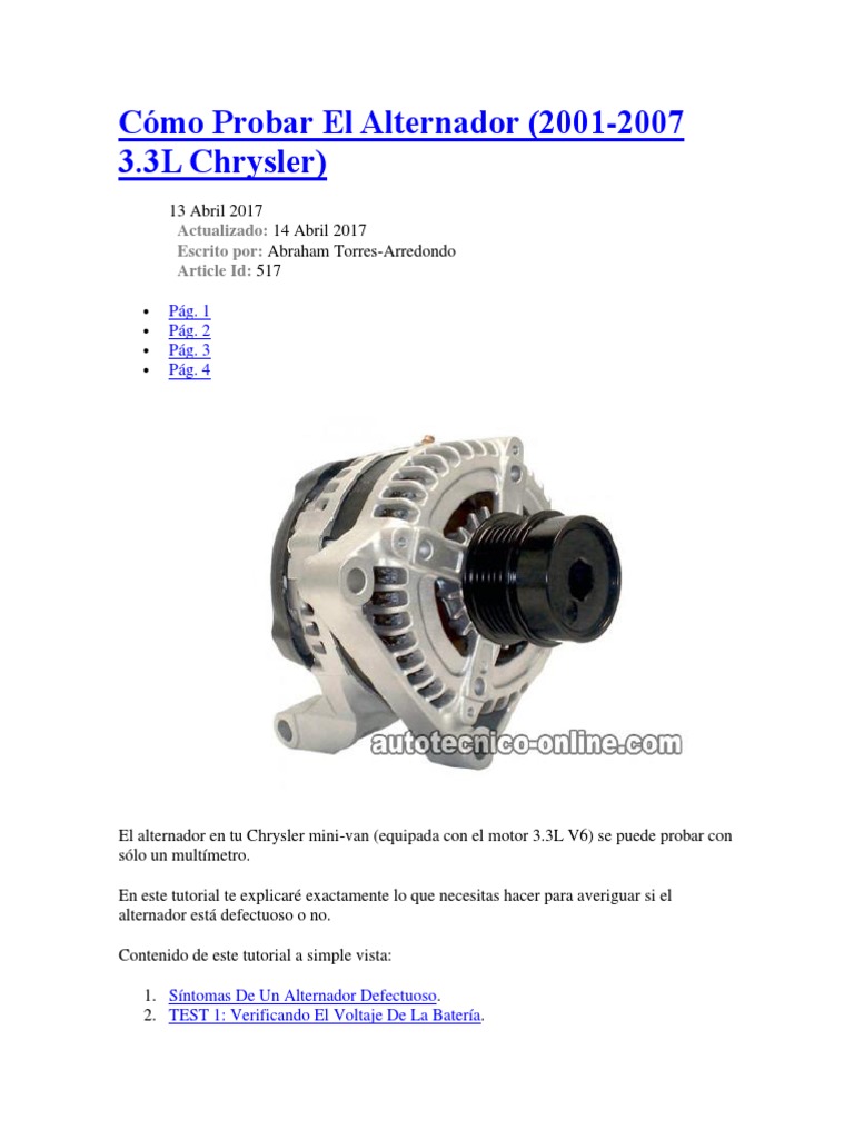 Cómo Probar El Alternador | PDF | Corriente eléctrica | Electrónica