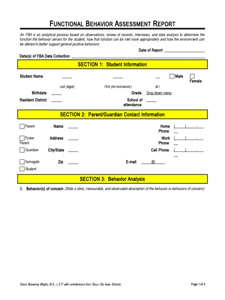 Fba Functional Behavior Assessment Template 1 - 3 | PDF | Data Analysis ...