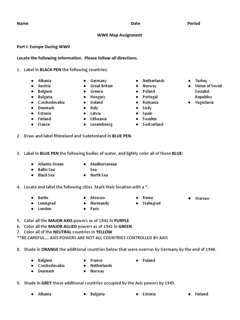 Wwii Map Assignment | PDF | World War II | Axis Powers