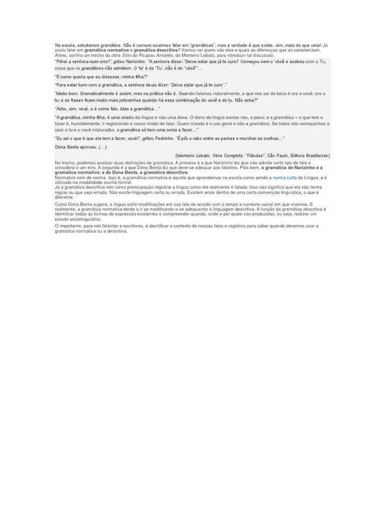 Diferença Entre Gramatica Normativa e Descritiva | PDF | Gramática ...