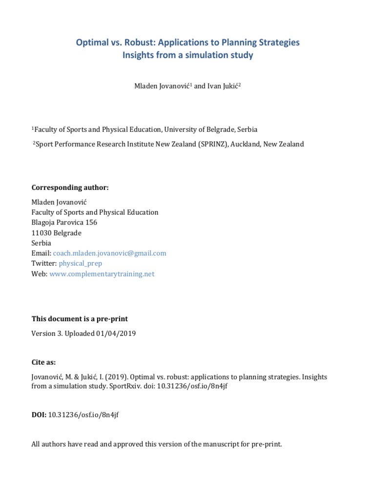 Optimal vs. Robust: Applications To Planning Strategies Insights From A ...