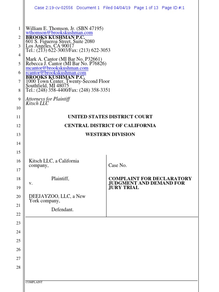 Kitsch LLC v. DEEJAYZOO - Complaint | PDF | Glossary Of Patent Law ...