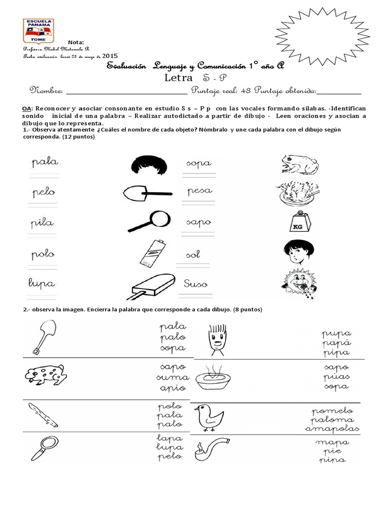 Prueba Letra S y P Lunes 25 de Mayo 2015 | PDF