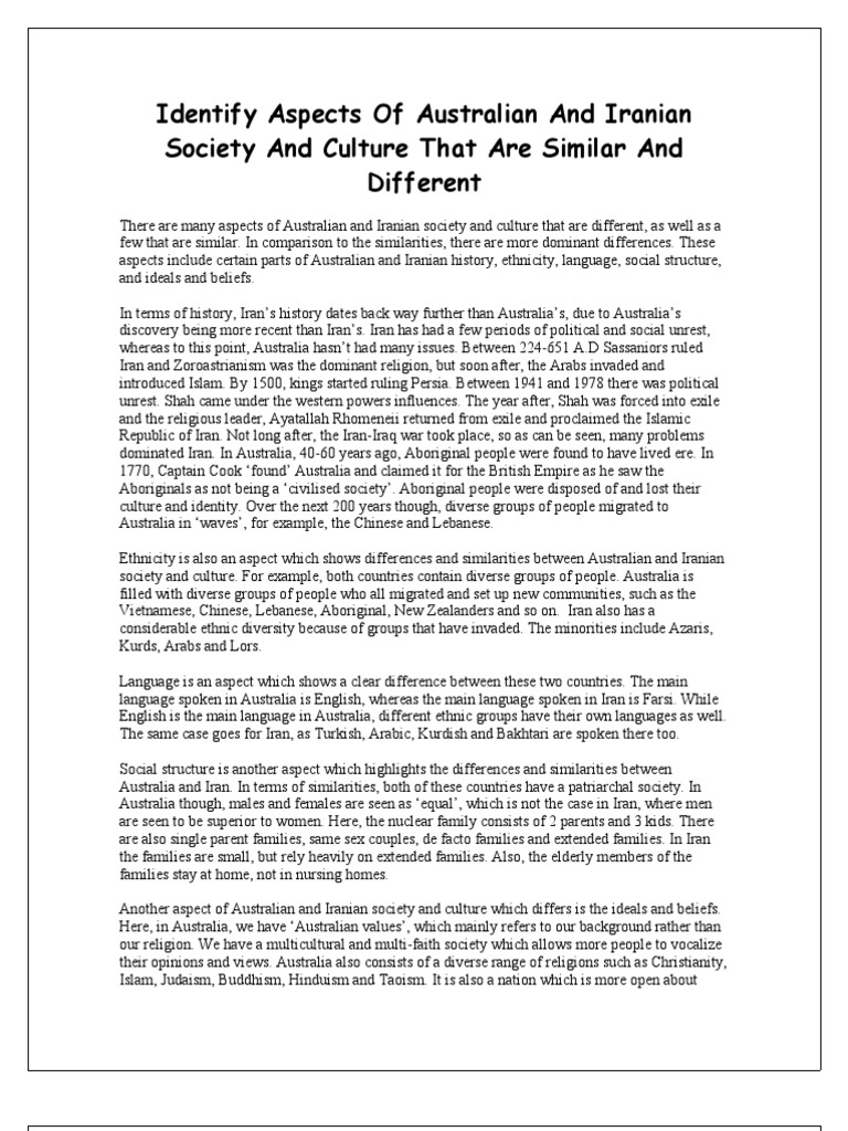 Australian and Iranian Cultural Comparisons | PDF | Iran | Australia