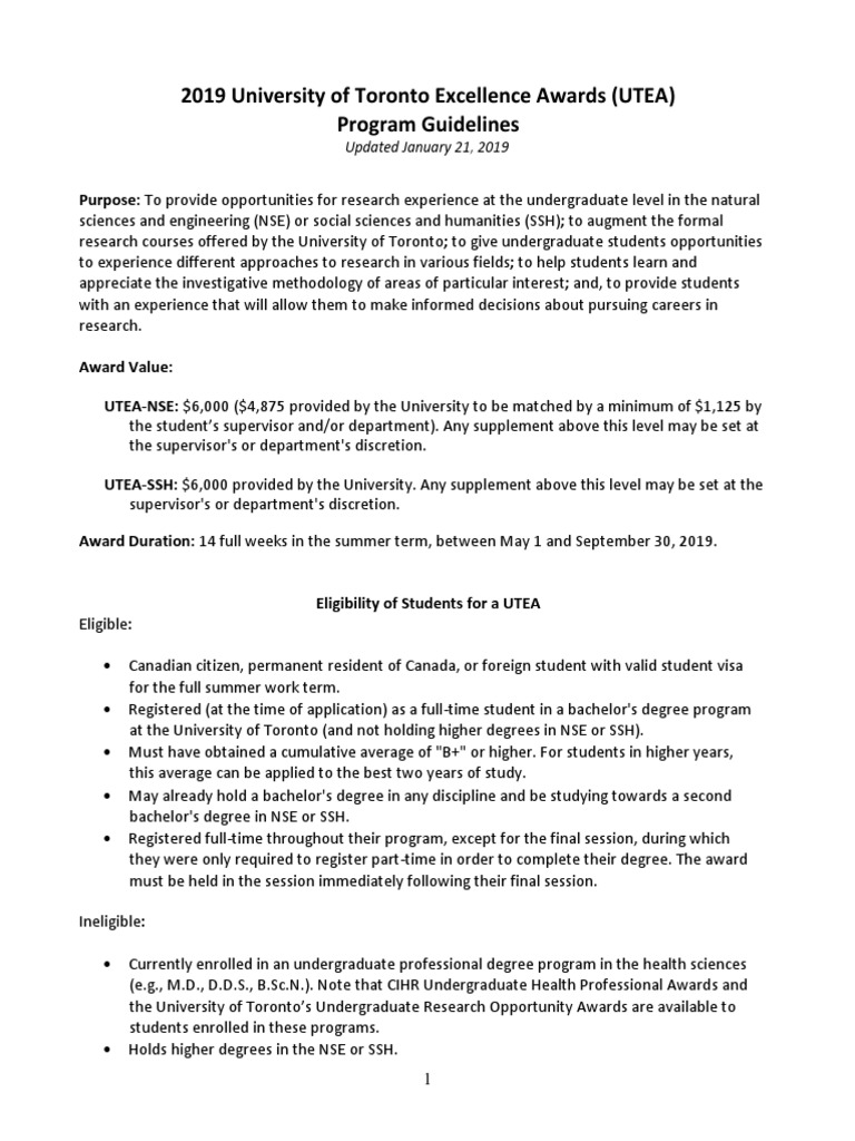 2019 University of Toronto Excellence Awards (UTEA) Program Guidelines ...