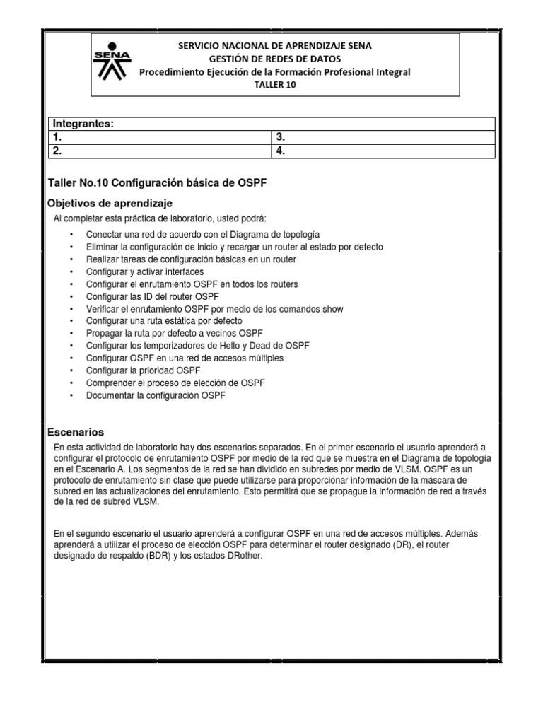 Taller 10 Configuración OSPF | PDF | Enrutador (Computación) | Dirección IP