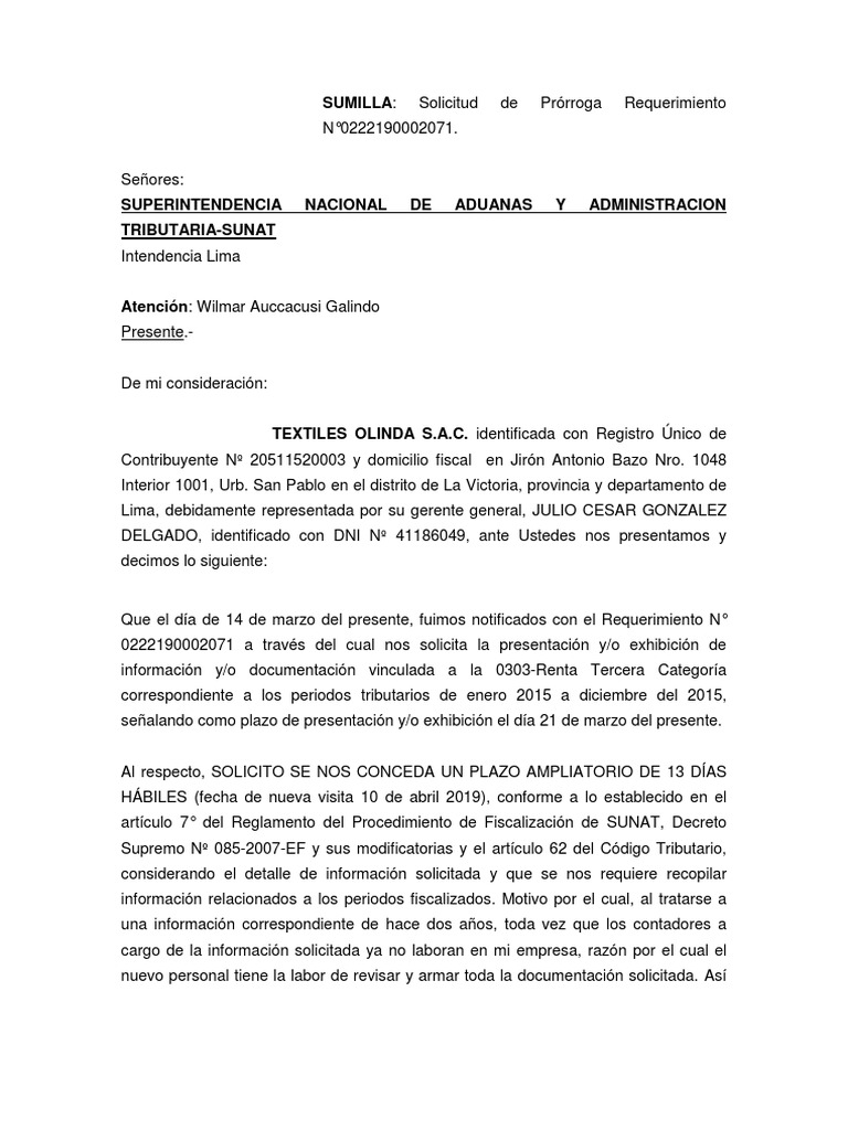 Solicitud de Prorroga | PDF | Gobierno