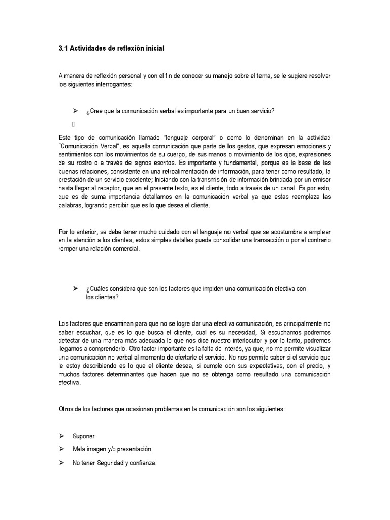 Realizacion Act Reflexión Inicial | Descargar gratis PDF | Comunicación no verbal | Comunicación