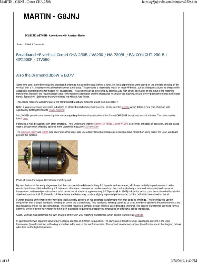 Martin - g8jnj - Comet Cha-250b | PDF | Antenna (Radio) | Coaxial Cable