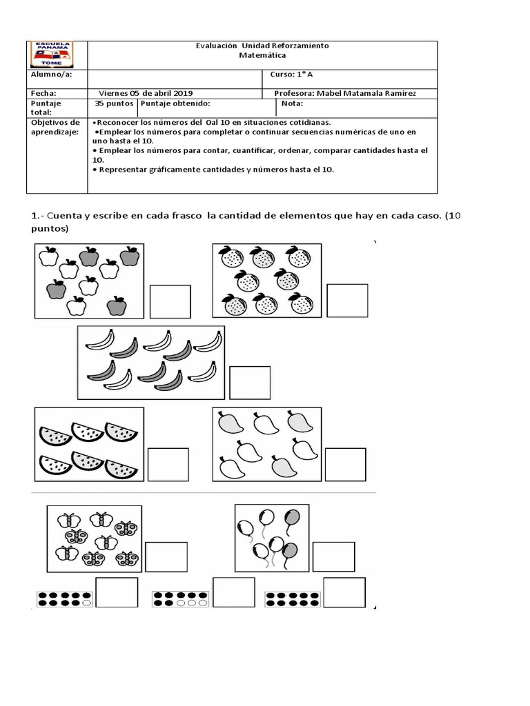 Prueba Numeros Hasta El 10 | PDF