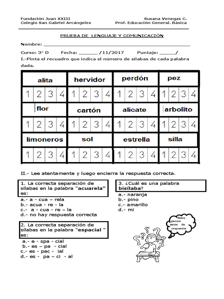 Ejercicios de Separación de Sílabas | PDF | Fonología | Fonética