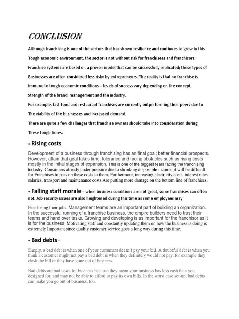 Conclusion: Rising Costs | PDF | Franchising | Debt