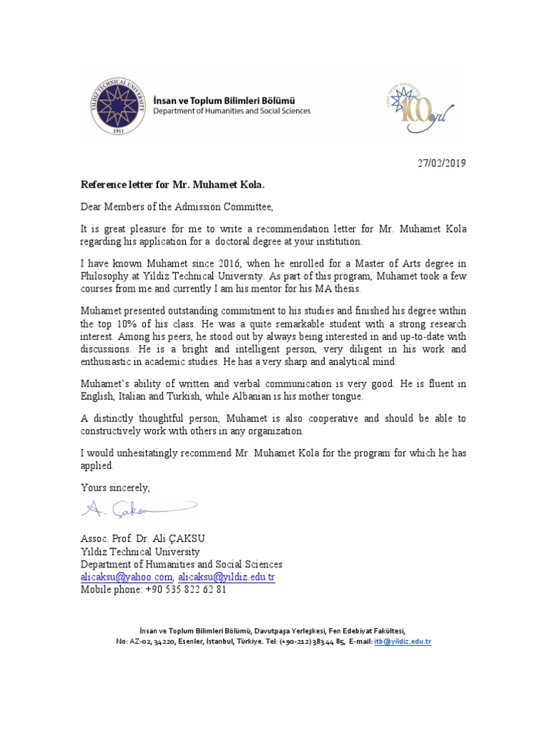 Ref. Letter For Muhamet Kola PDF | PDF | Career & Growth