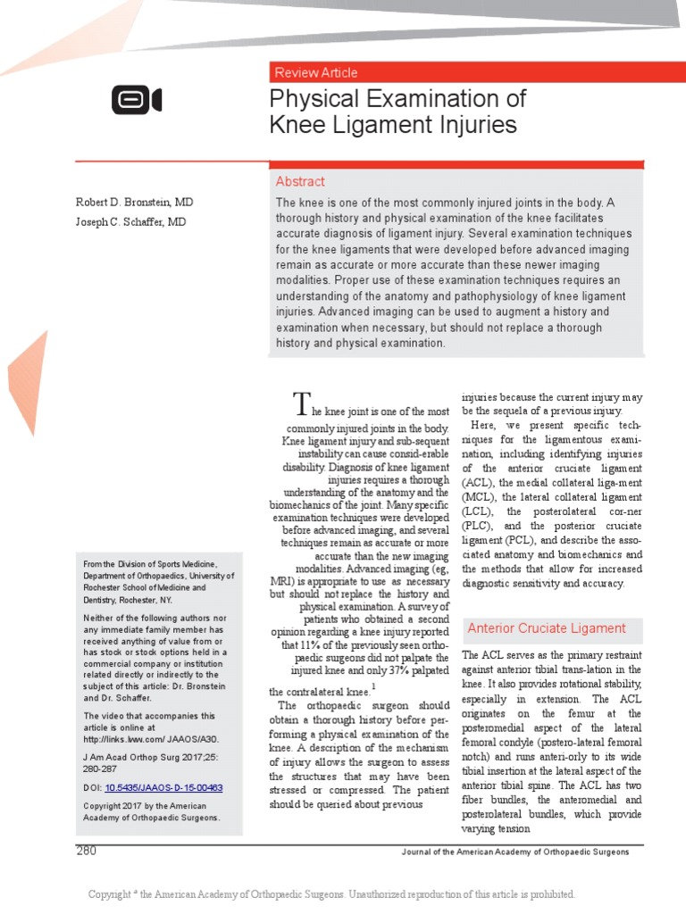Physical Examination of Knee Ligament Injuries: Review Article | PDF ...