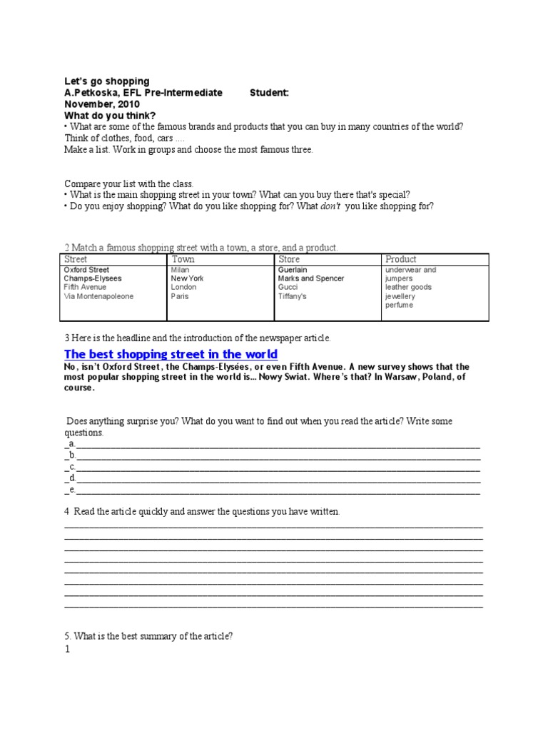 The Best Shopping Street in The World Handouts | PDF | Retail | Traffic