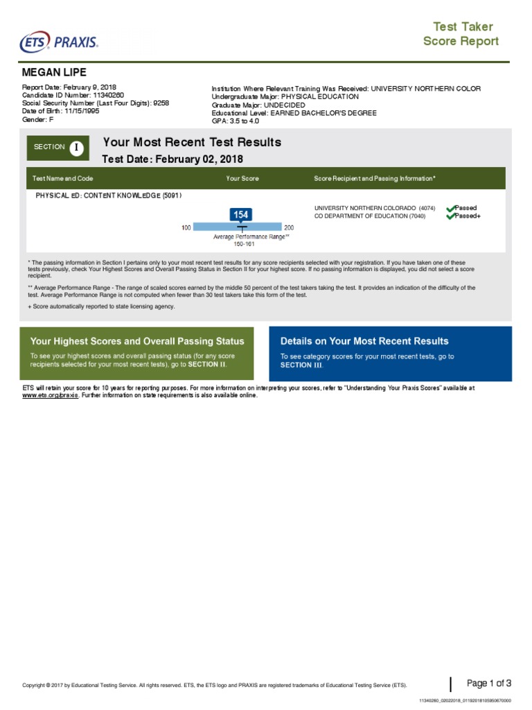 Praxis Exam Pe Score Results | PDF | Test (Assessment) | Behavior ...