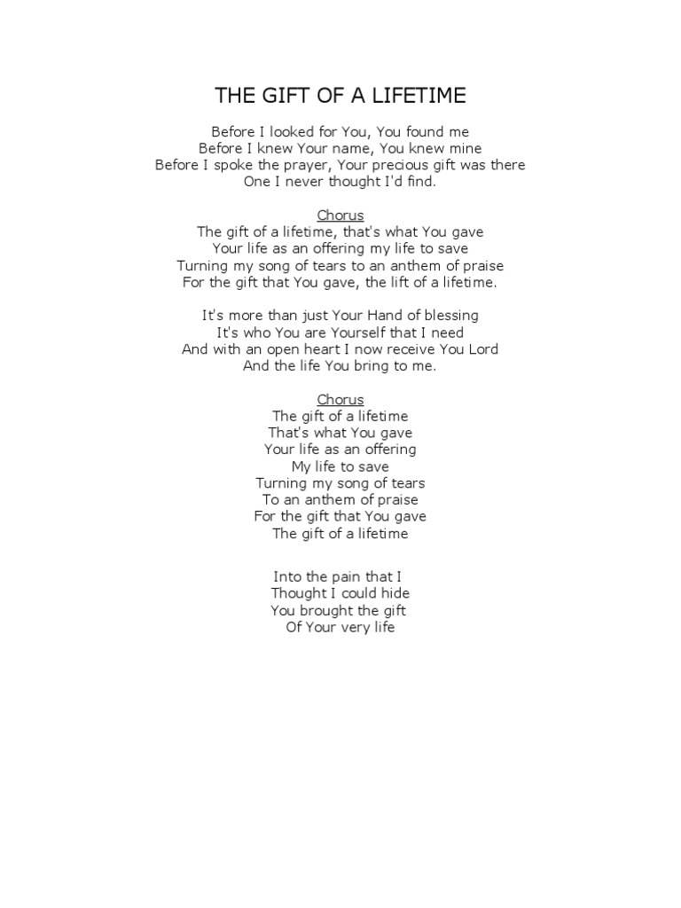 The Gift of a Lifetime Lyrics | PDF | Songs | Pop Songs