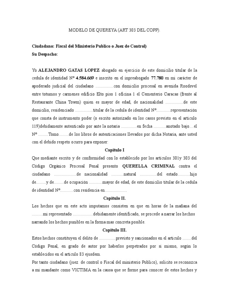 Modelo de Querella Penal | PDF | Derecho penal | Queja