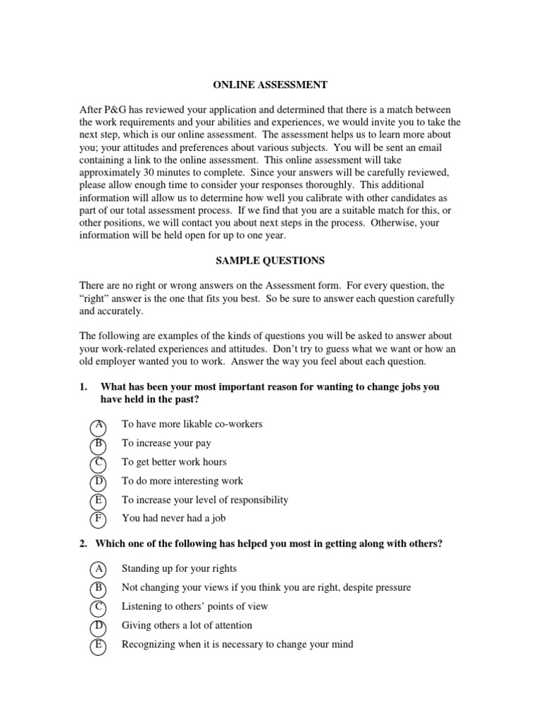 Online Assessment Sample Questions PDF | PDF | Employment | Cognitive ...