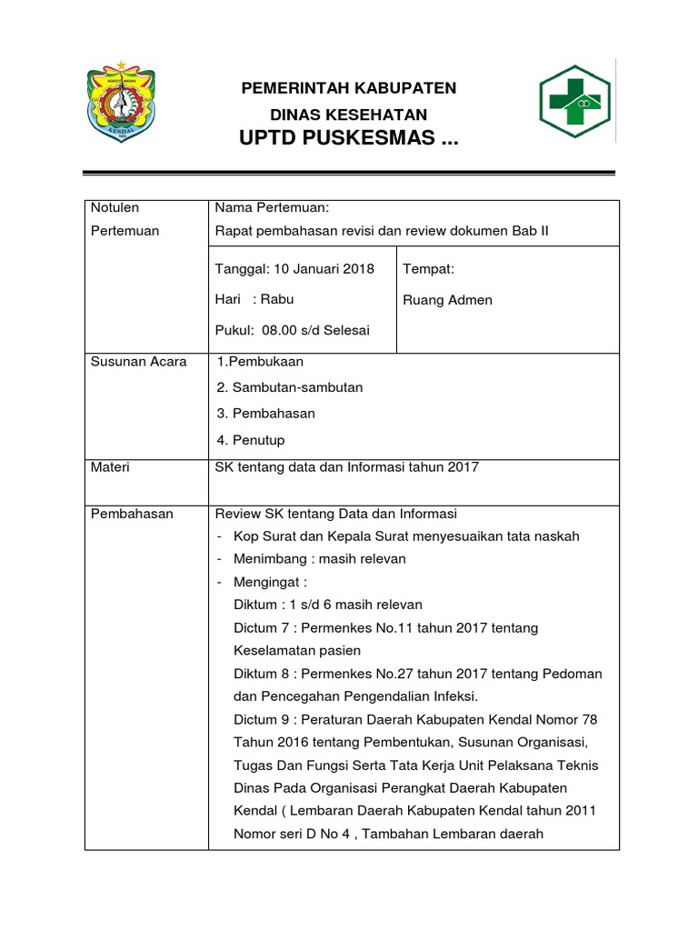 Notulen Rapat Revisi SK Puskesmas | PDF