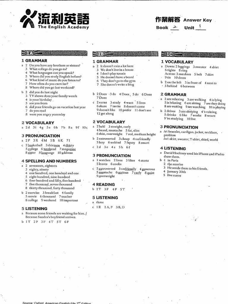 AEF2 Workbook Answer Key | PDF