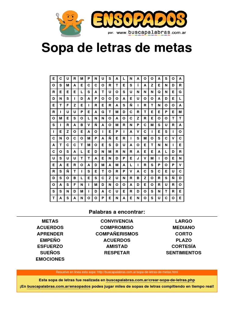 Sopa de Letras de Metas | PDF