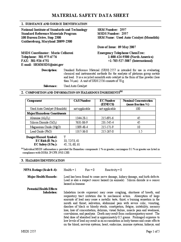 2557 MSDS PDF | PDF | Magnesium | Lead