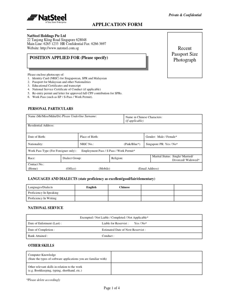 NatSteel Job Application Form | PDF | Employment | Government