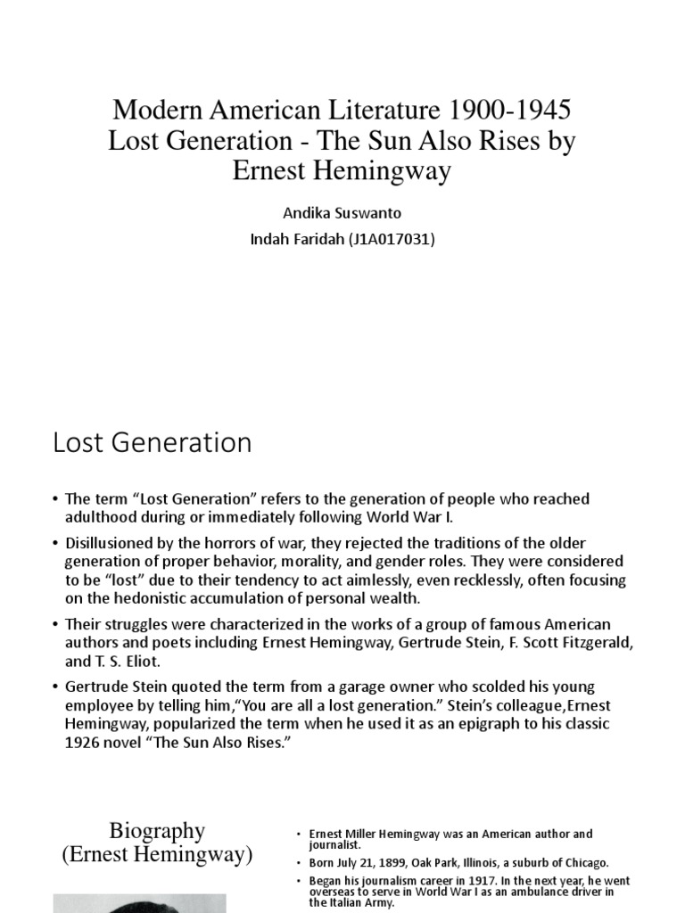 Hemingway and the Lost Generation | PDF | Ernest Hemingway