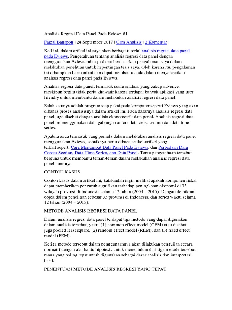 Analisis Regresi Data Panel Pada Eviews | PDF | Komputer | Teknologi & Rekayasa