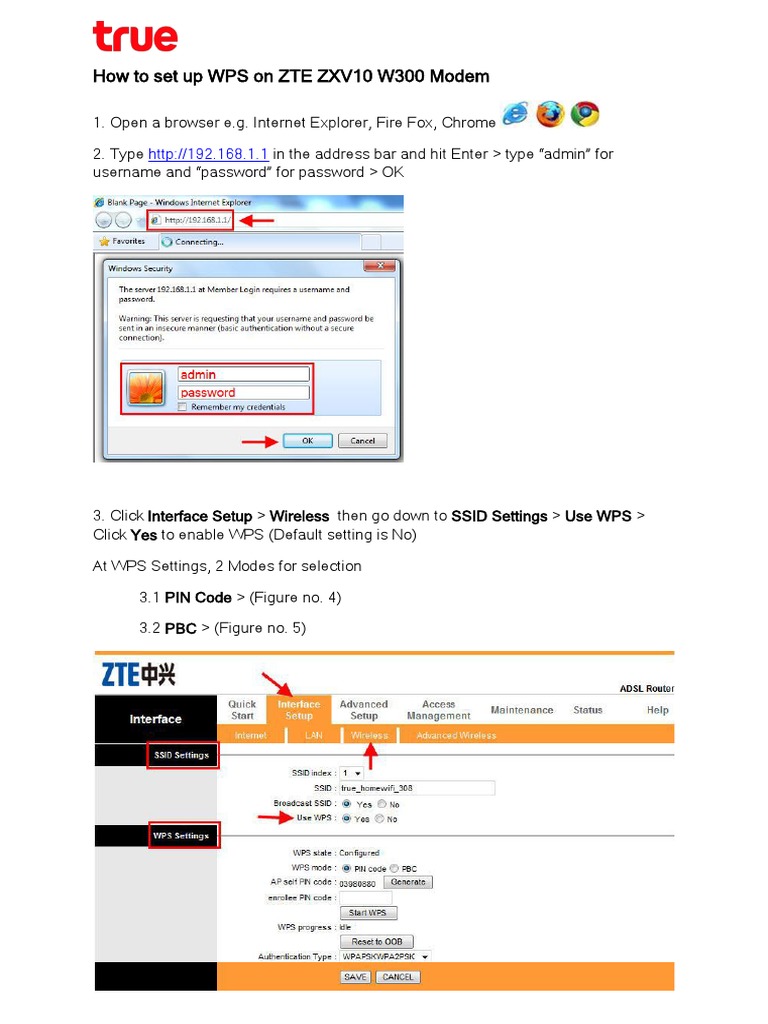 How To Set Up WPS On ZTE ZXV10 W300 Modem | PDF | Finance & Money ...