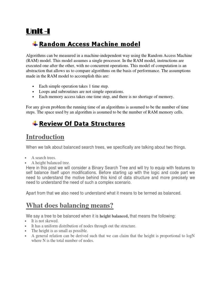Unit - I: Random Access Machine Model | PDF | Mathematical Concepts ...