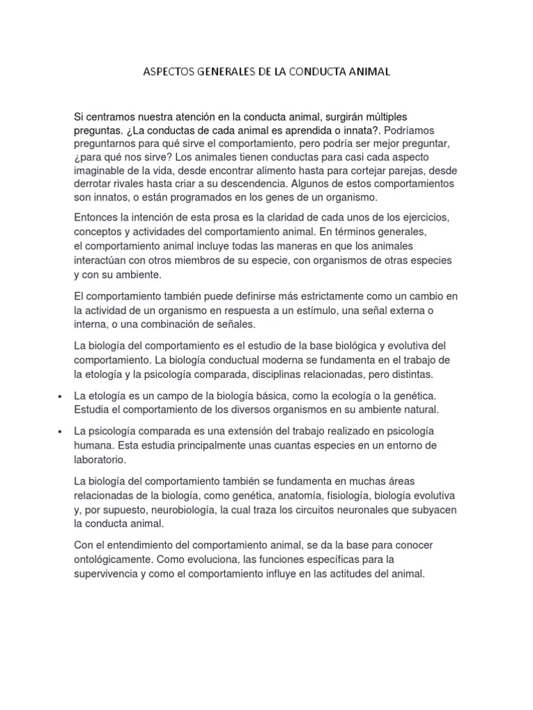 Aspectos Generales de La Conducta Animal | PDF