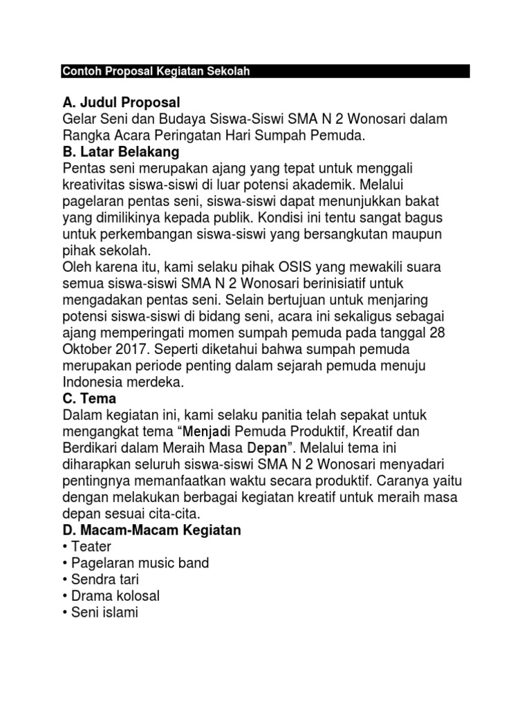 Contoh Proposal Kegiatan Sekolah Terbaik | PDF