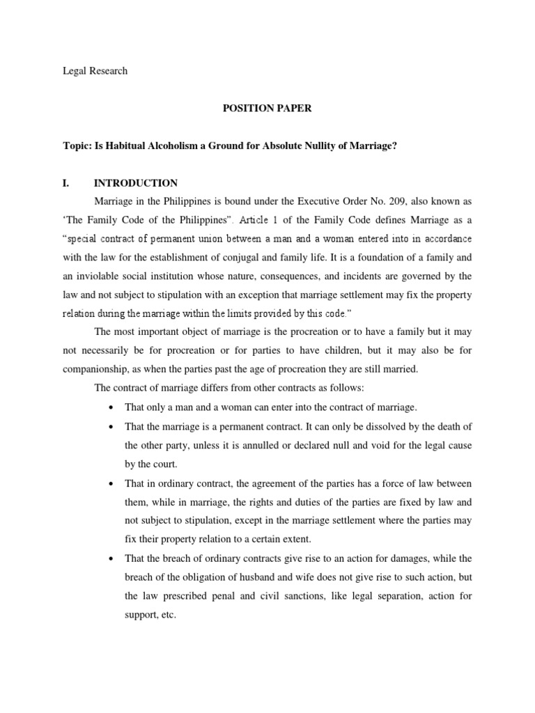 Legal Research-Position Paper | PDF | Annulment | Marriage