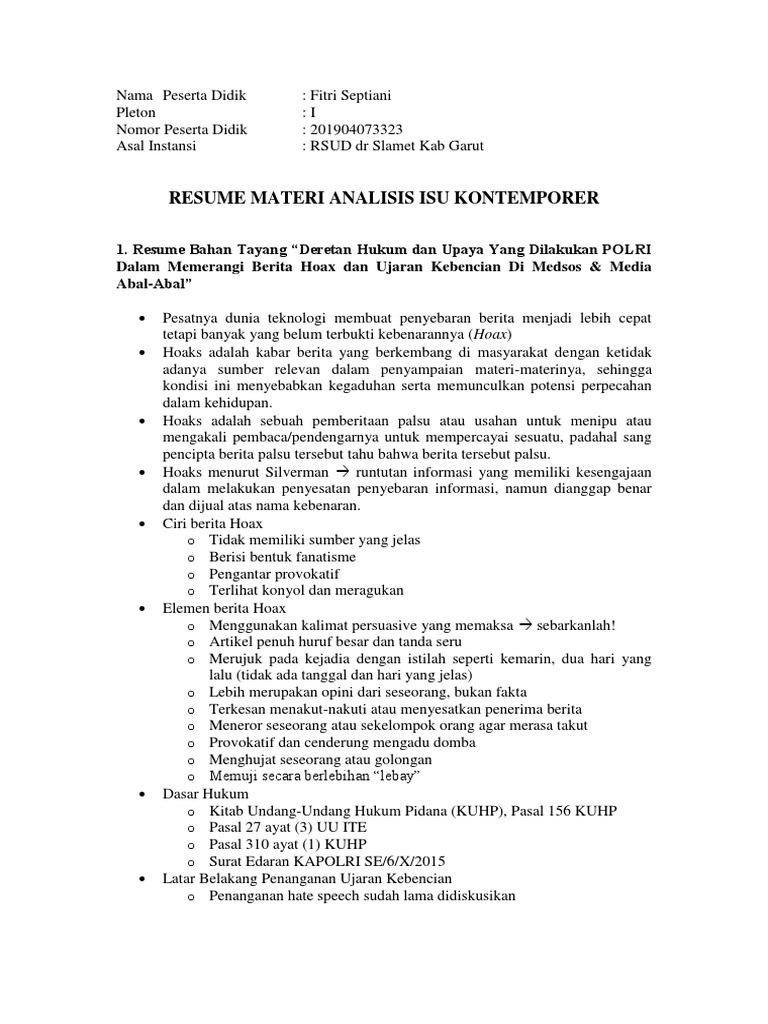 Tugas Analisis Isu Kontemporer - Fitri Septiani | PDF