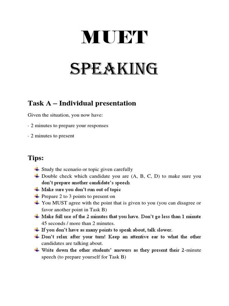 MUET Speaking Task A Individual Presenta | PDF | Psychological Concepts ...