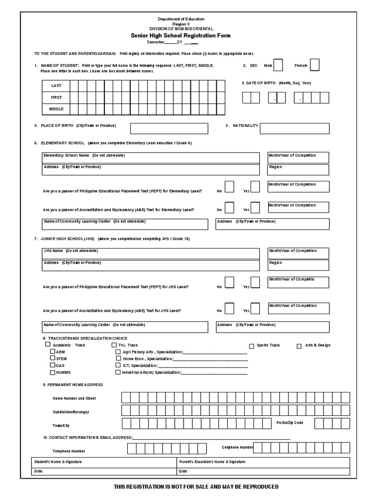 Senior High School Registration Form | PDF | Learning | Academia