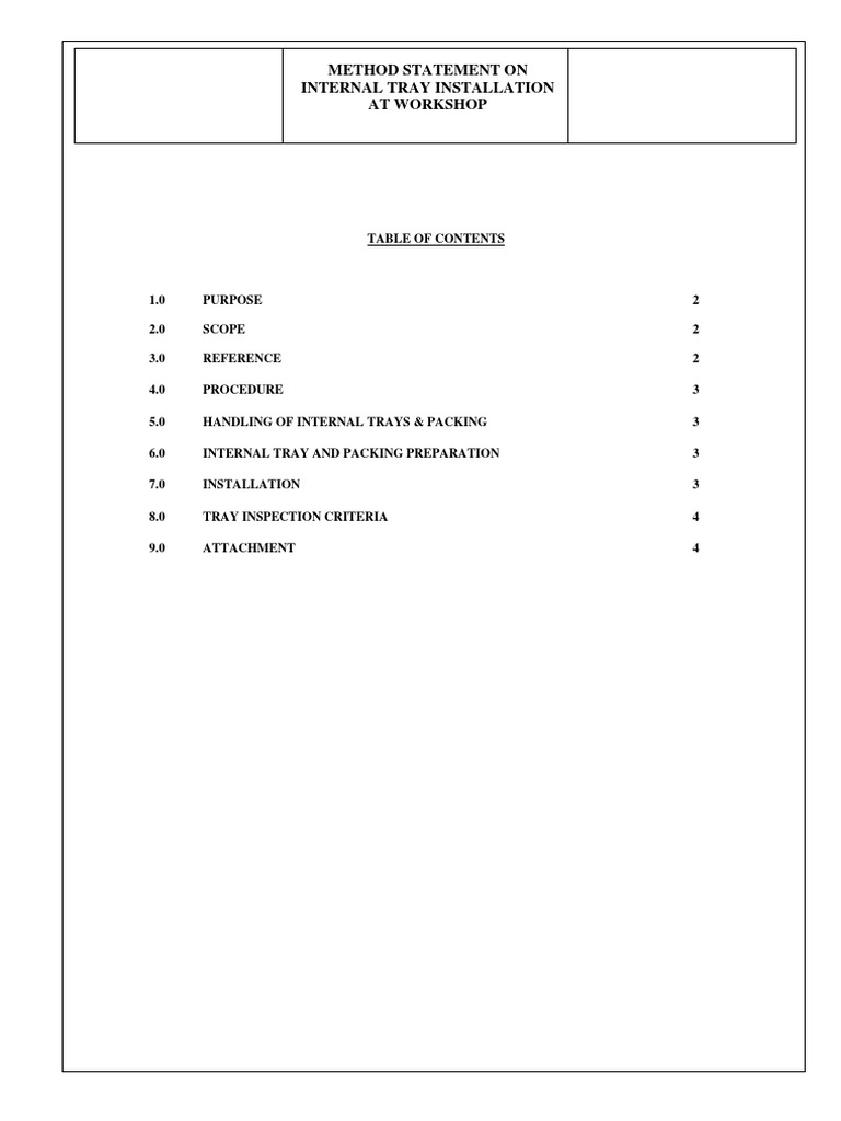 Installation Tray Method Statement | PDF | Nature