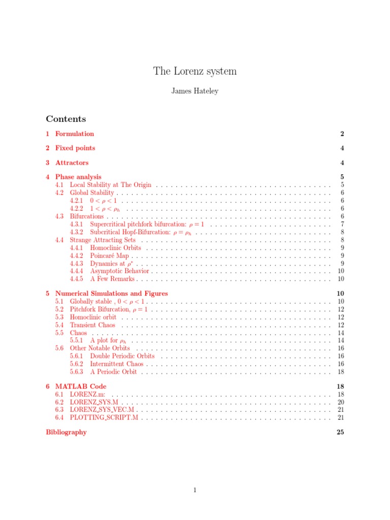 The Lorenz System: James Hateley | PDF | Eigenvalues And Eigenvectors ...
