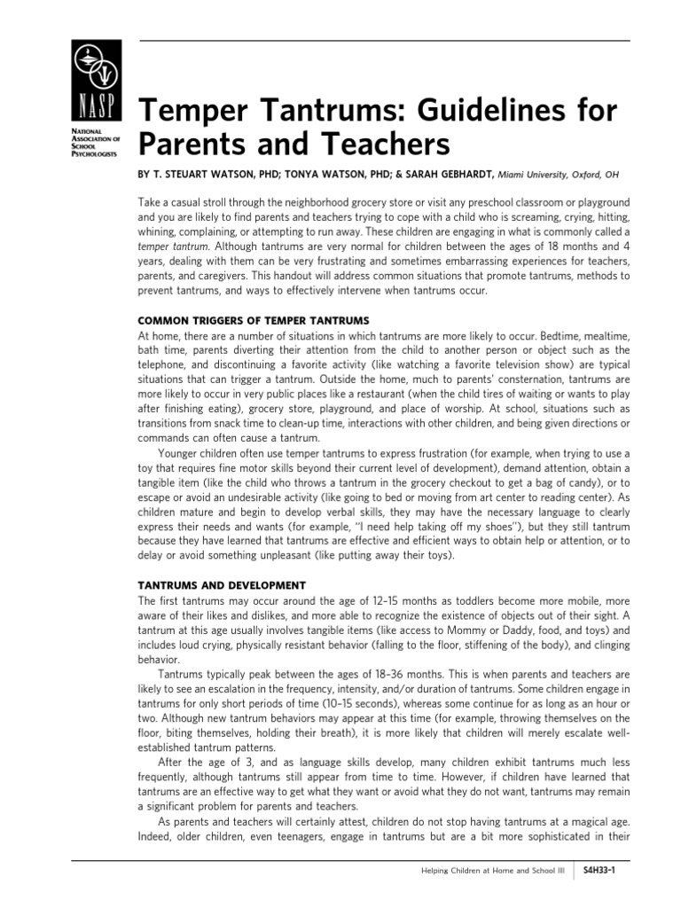 Temper Tantrums: Guidelines For Parents and Teachers | PDF ...