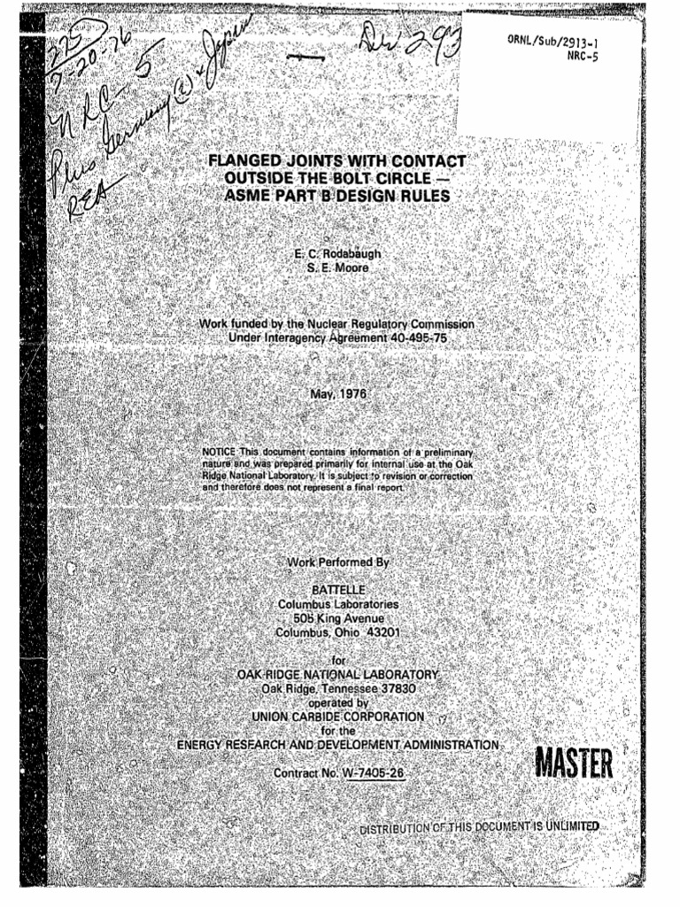 Flanged Joints With Contact Outside The Bolt Circle - Asme Part Bdesigm ...