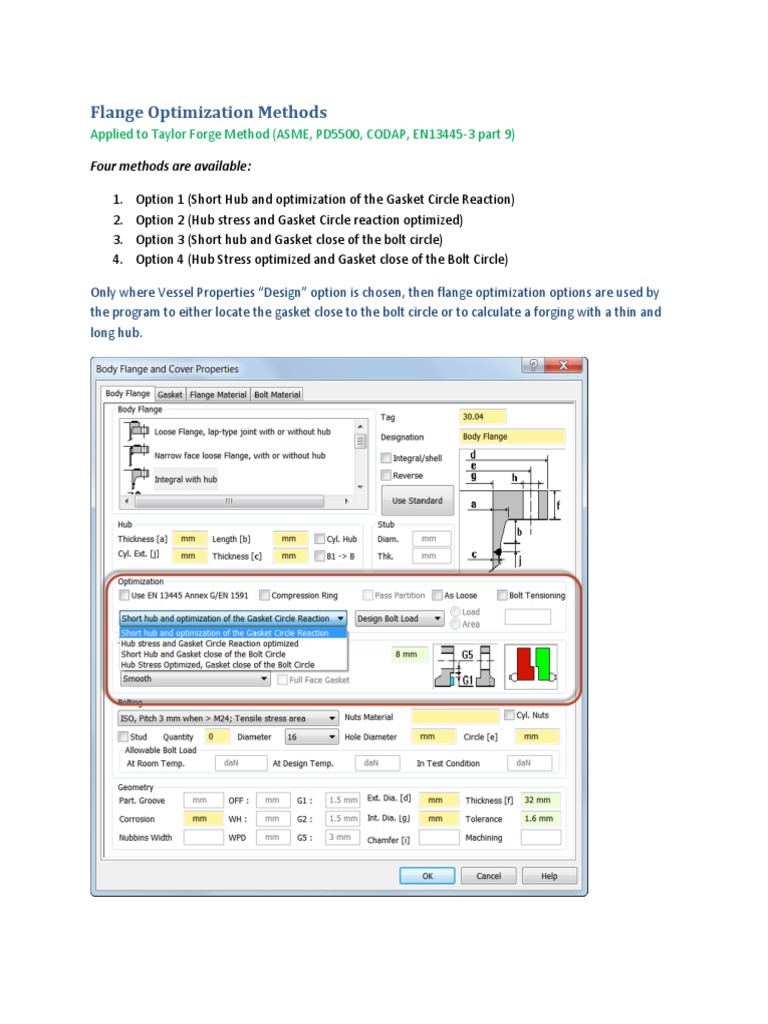 Flange Optimization Methods: Applied To Taylor Forge Method (ASME ...
