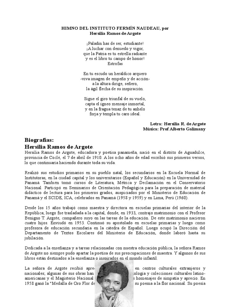 Himno del Instituto Fermín Naudeau y biografías de sus autores | PDF ...