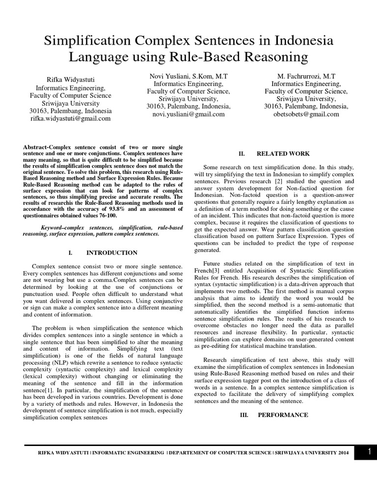 Simplification Complex Sentences in Indonesia Language Using Rule-Based ...