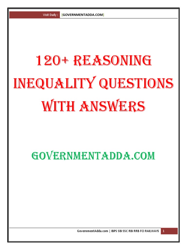 120+ Reasoning Inequality Questions With Answers: Visit Daily | PDF ...