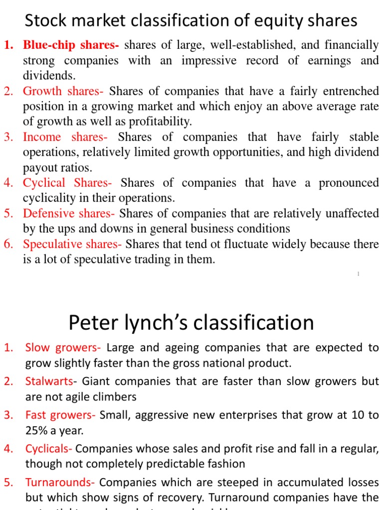Stock Market Classification of Equity Shares | PDF | Investing | Business