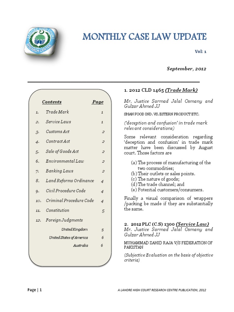 Monthly Case Law Update: Contents Page | PDF | Lawsuit | Government